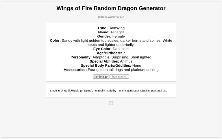 Wings of Fire Random Dragon Generator
