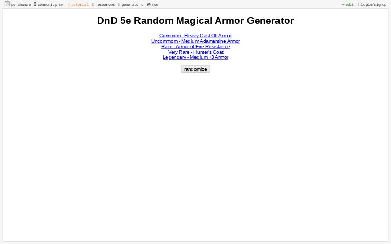 DnD 5e Random Magical Armor Generator