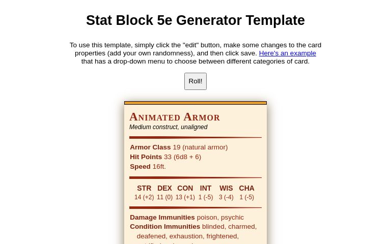 Stat Block 5e Generator Template