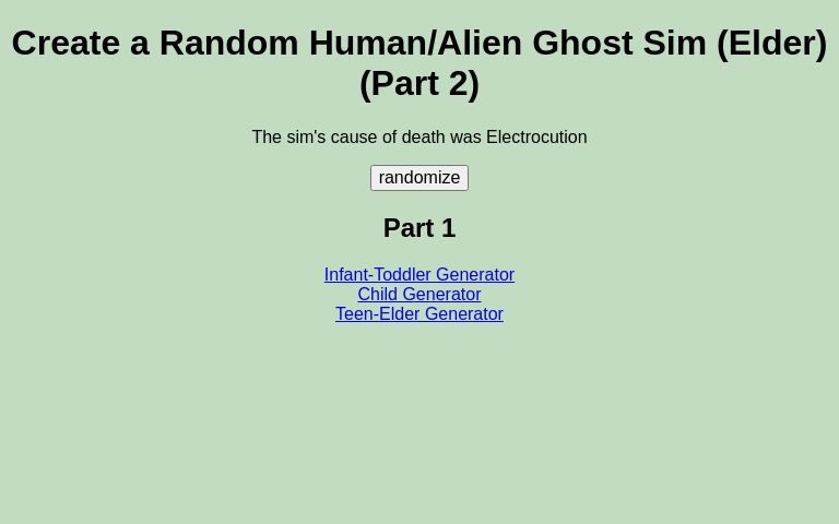 Create a Random Human/Alien Ghost Sim (Elder) (Part 2) ― Perchance Generator