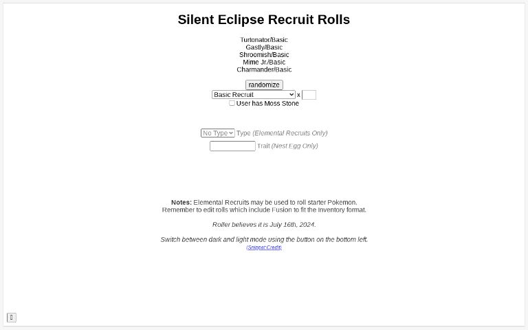 Silent Eclipse Recruit Rolls ― Perchance Generator