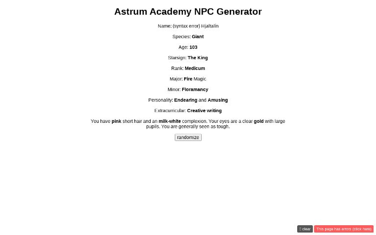 Astrum Academy NPC Generator