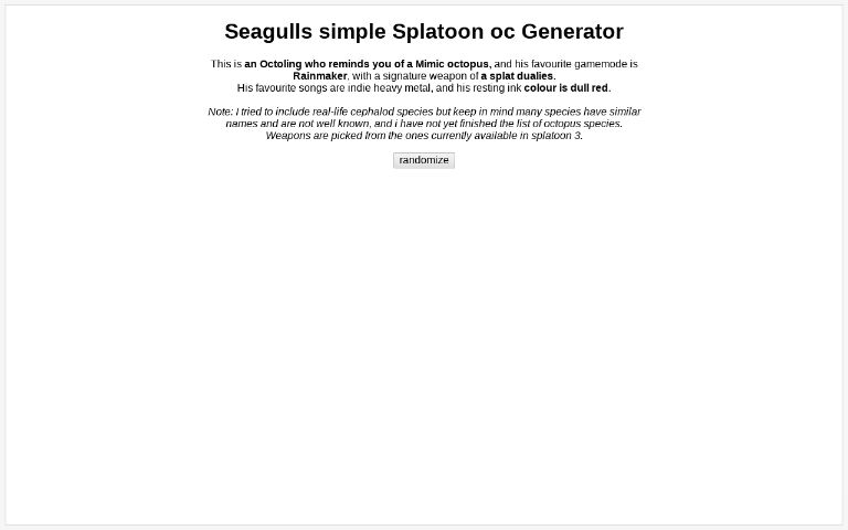 Seagulls simple Splatoon oc Generator