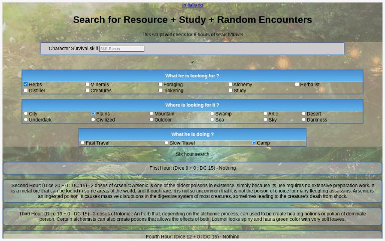 Search for Resource + Study + Random Encounters ― Perchance Generator