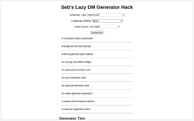 Seb's Lazy DM Generator Hack