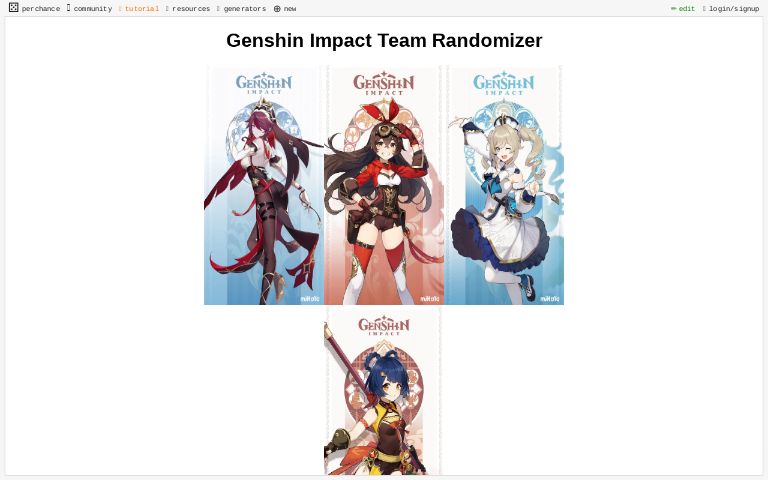 Genshin Impact Team Randomizer ― Perchance Generator