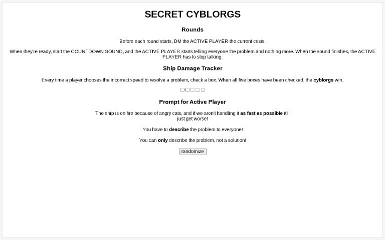 SECRET CYBLORGS ― Perchance Generator