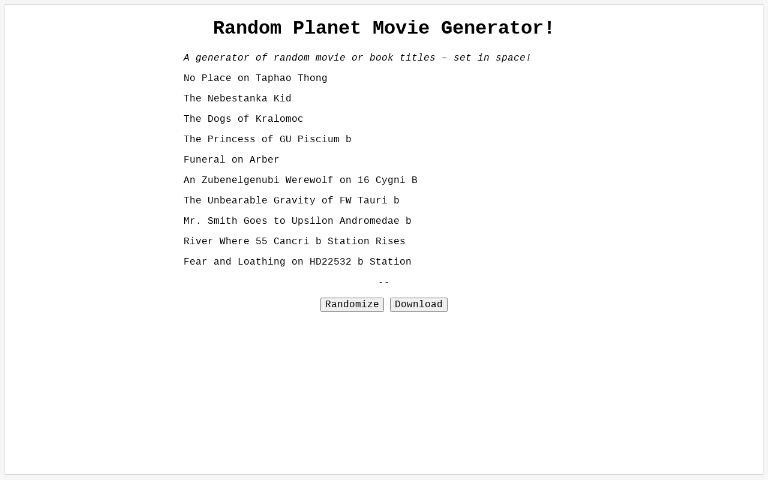 Random Planet Movie Generator!