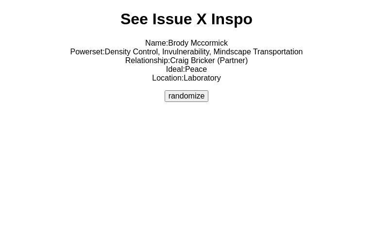 See Issue X Inspiration ― Perchance Generator