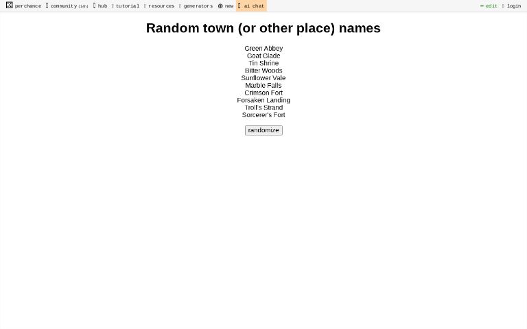 Random town (or other place) names ― Perchance Generator
