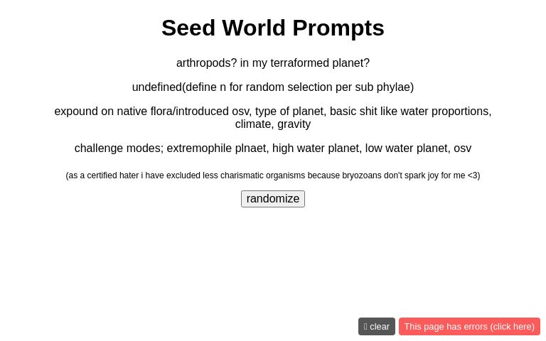 Seed World Prompts ― Perchance Generator