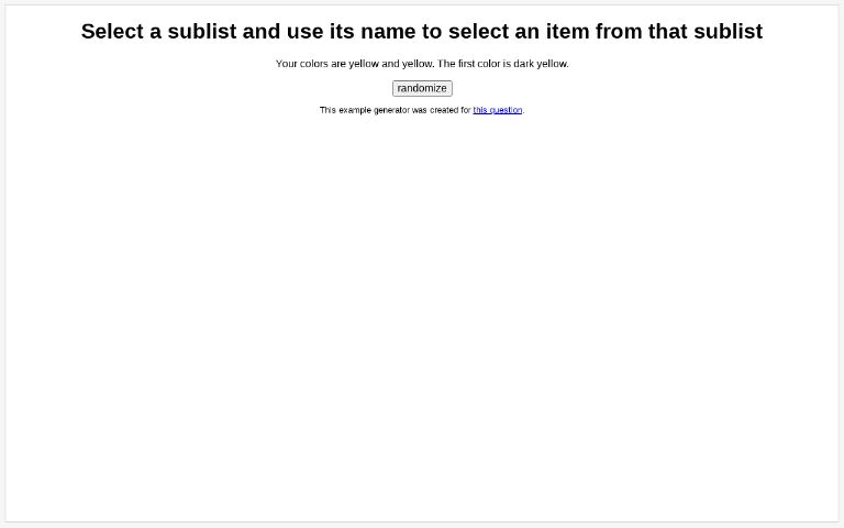Select a sublist and use its name to select an item from that sublist ― Perchance Generator