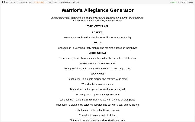 Warrior's Allegiance Generator
