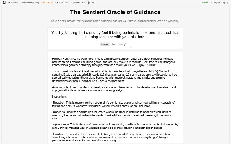 The Sentient Oracle of Guidance ― Perchance Generator