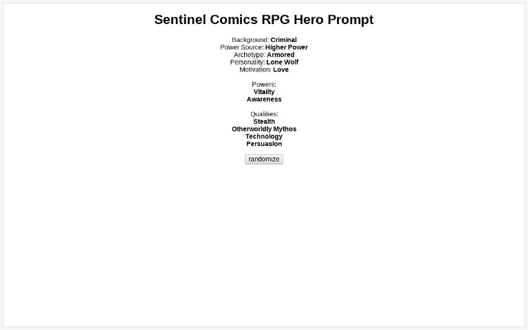 Sentinel Comics RPG Hero Prompt ― Perchance Generator