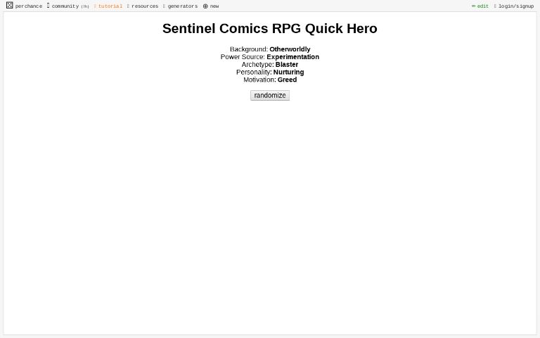 Sentinel Comics RPG Quick Hero ― Perchance Generator