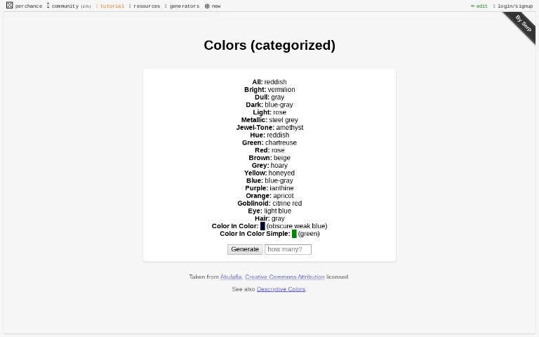 Colors (categorized) ― Perchance Generator