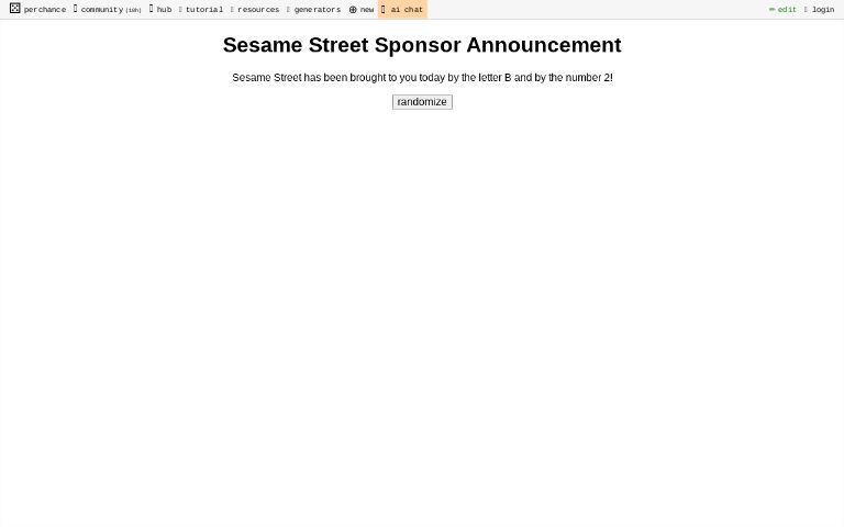 Sesame Street Sponsor Announcement ― Perchance Generator