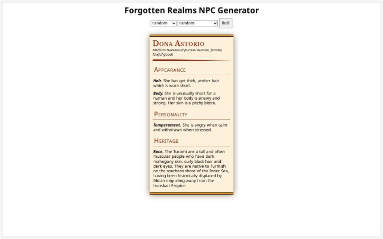 Forgotten Realms NPC Generator