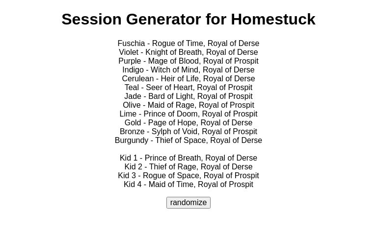 Session Generator for Homestuck