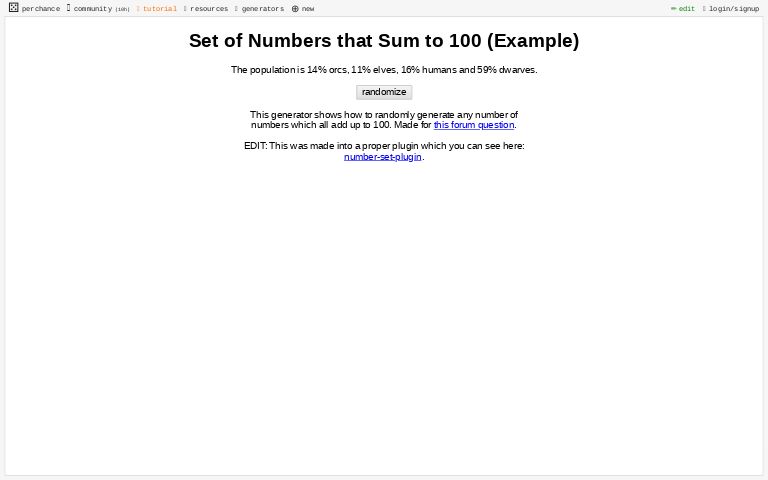 Set of Numbers that Sum to 100 (Example) ― Perchance Generator