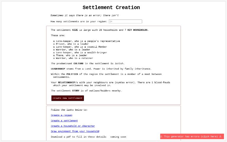 Settlement Creation ― Perchance Generator