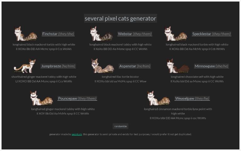 Several Pixelcats ― Perchance Generator