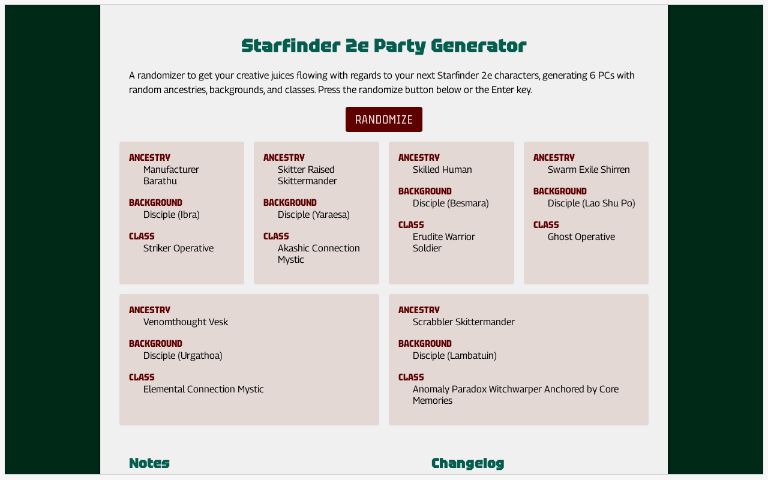 Starfinder 2e Party Generator