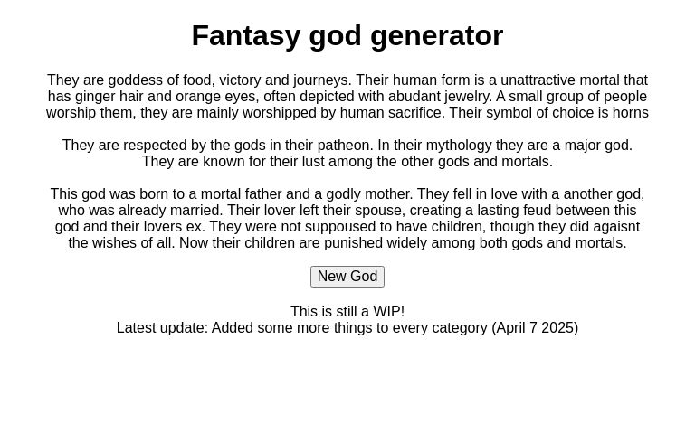 Fantasy god generator