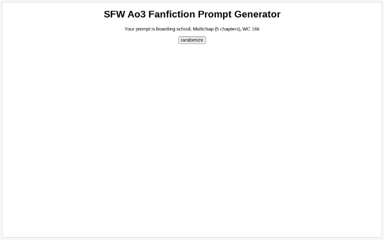 SFW Ao3 Fanfiction Prompt Generator