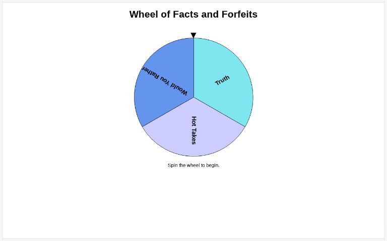 Wheel of Facts and Forfeits ― Perchance Generator