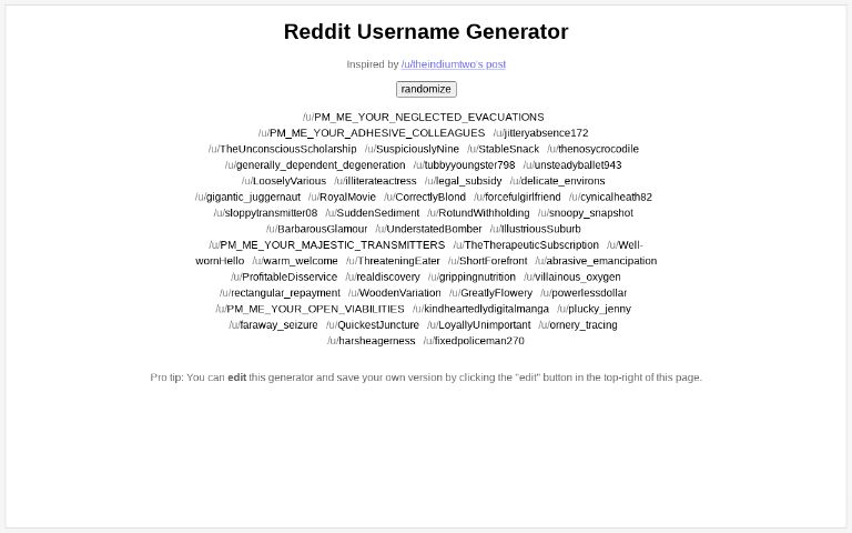 Reddit Username Generator