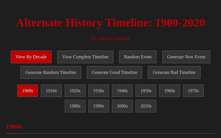 Alternate History Timeline: 1900-2020 ― Perchance Generator