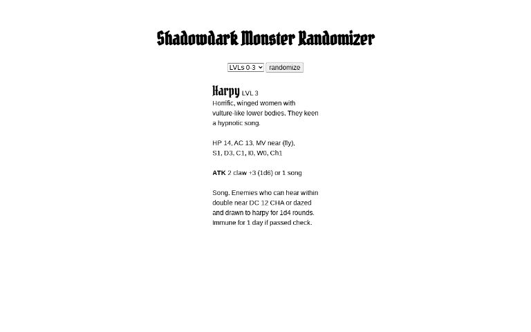 Shadowdark Monster Randomizer ― Perchance Generator