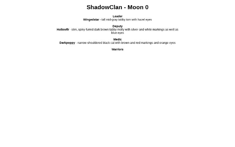 ShadowClan - Moon 0 ― Perchance Generator