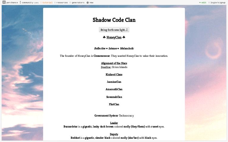Shadow Code Clan ― Perchance Generator