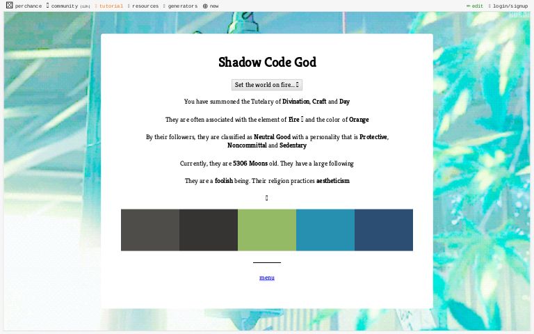 Shadow Code God ― Perchance Generator