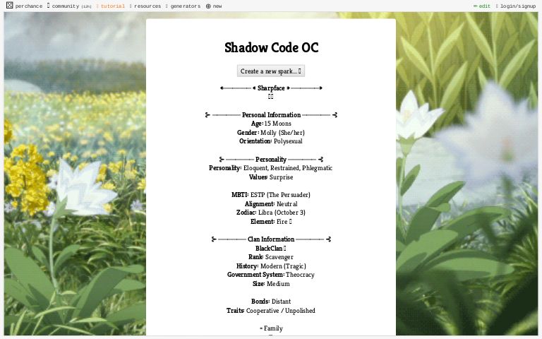 Shadow Code OC ― Perchance Generator