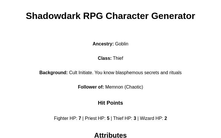 Shadowdark RPG Character Generator
