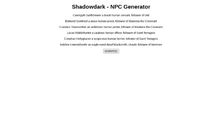 Shadowdark - NPC Generator