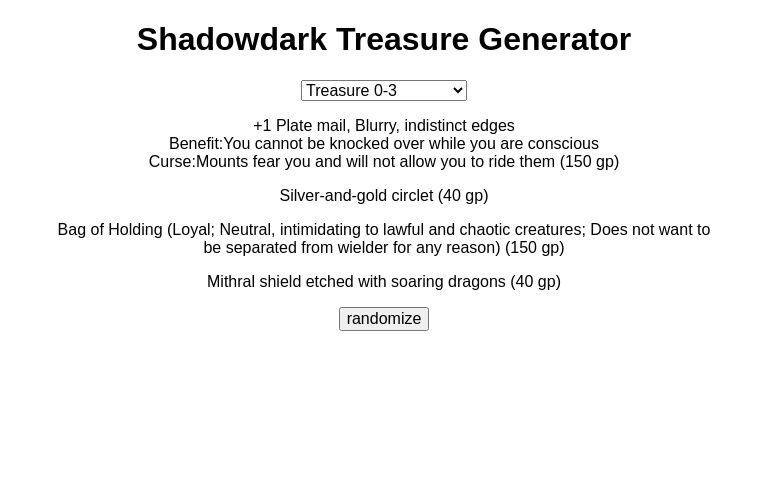 Shadowdark Treasure Generator