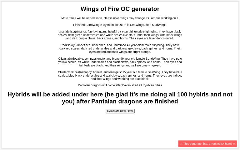 Wings of Fire OC generator