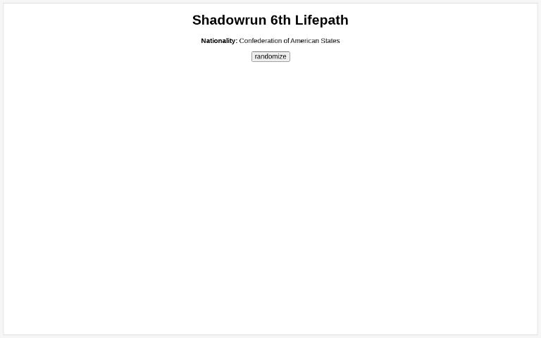 Shadowrun 6th Lifepath ― Perchance Generator