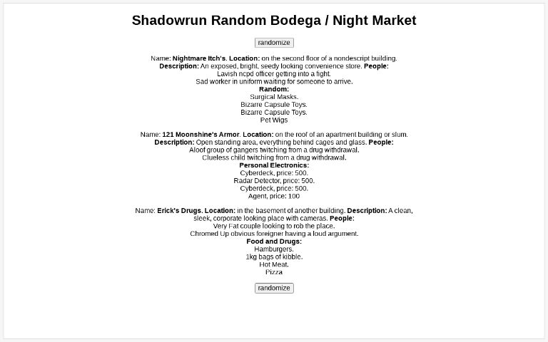 Shadowrun Random Bodega / Night Market ― Perchance Generator