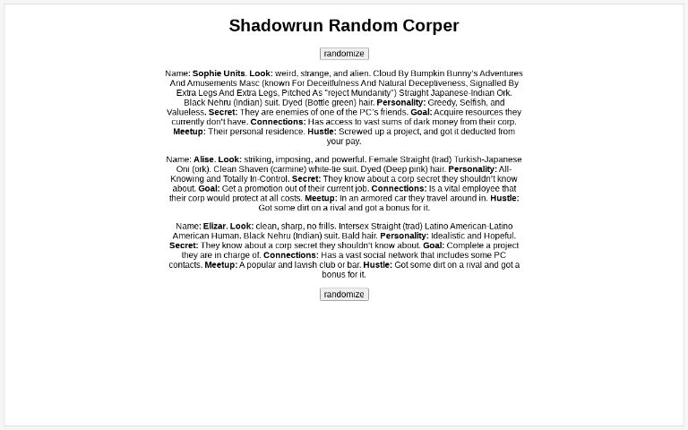 Shadowrun Random Corper ― Perchance Generator