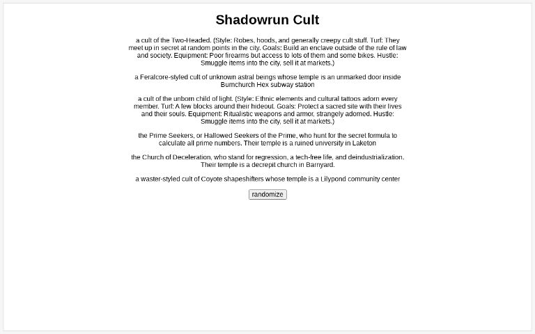 Shadowrun Cult ― Perchance Generator