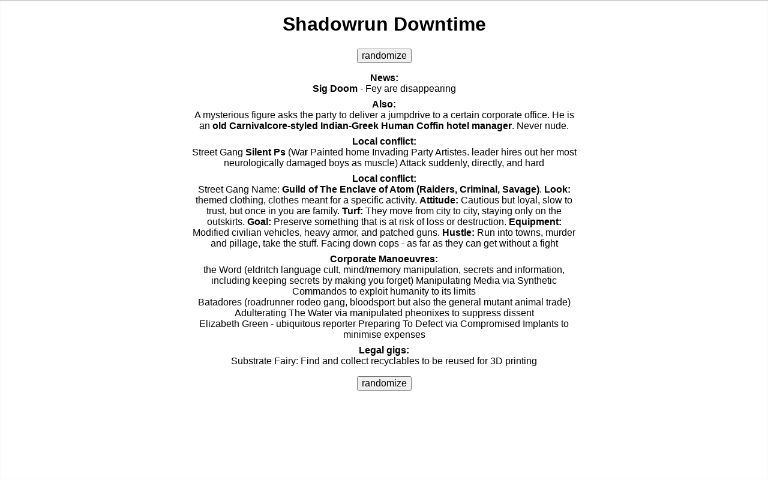 Shadowrun Downtime ― Perchance Generator