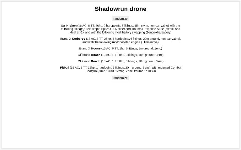 Shadowrun drone ― Perchance Generator