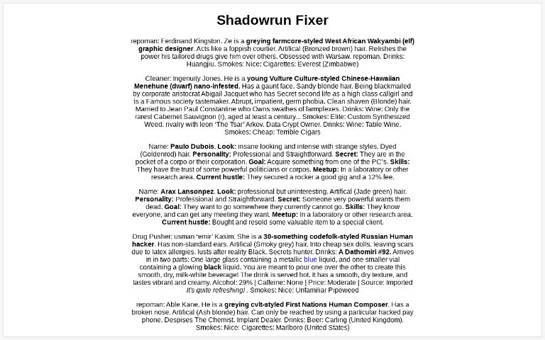 Shadowrun Fixer ― Perchance Generator