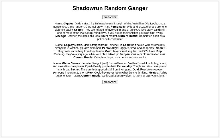Shadowrun Random Ganger ― Perchance Generator